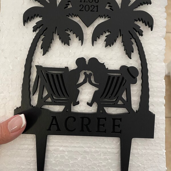 Tropical Wedding Cake Topper,palm Tree Hawaii Wedding Cake Topper,beach ...