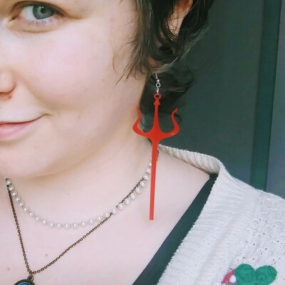 Satan Pitchfork Acrylic Earrings With Silver Hypoallergenic Earring ...