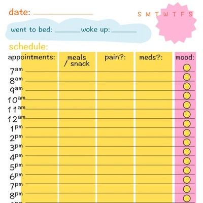 Fibromyalgia Diary Page A4 Printable Symptoms Tracker - Etsy