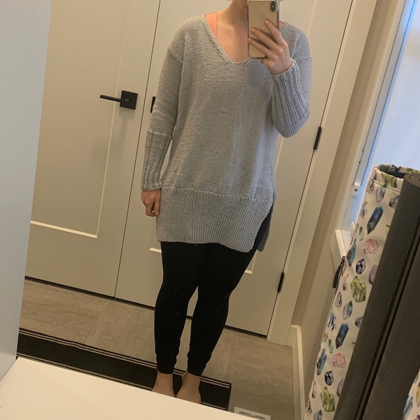 KNITTING PATTERN ** Side Split Pullover, Long Knit Sweater, Cozy Knit Sweater Pattern, Vneck ...