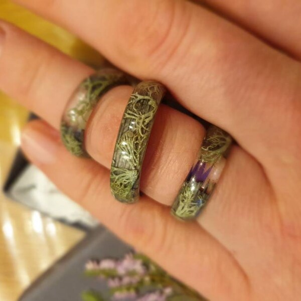 Lichen Wooden Winter Ring, Wood Forest Ring, Nature Moss Wedding Rings ...