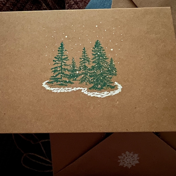 Snowy Trees Handmade Christmas Cards | Winter Holiday Blank Greeting ...