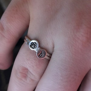 Paw Print Rings, Custom Block Initial Paw Print Rings, Sterling Silver ...
