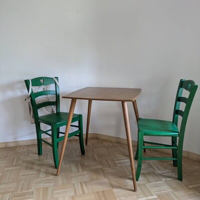 Square Oak Wood Dining Table, Mid Century Modern Rustic Dine Table ...