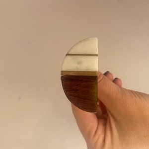 Half Moon Marble & Wood Knob With Brass Strips Artistic Cabinet Knob ...