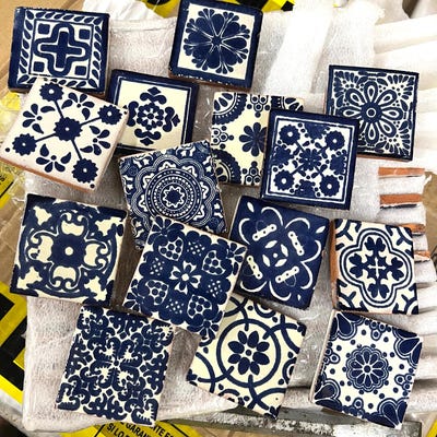 Box of 25 BLUE and WHITE Assorted Talavera Tiles 6 X 6 Inch Handmade ...