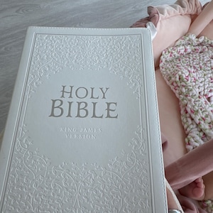 Gorgeous White KJV Holy Bible With Acrylic Display Case With Silver ...