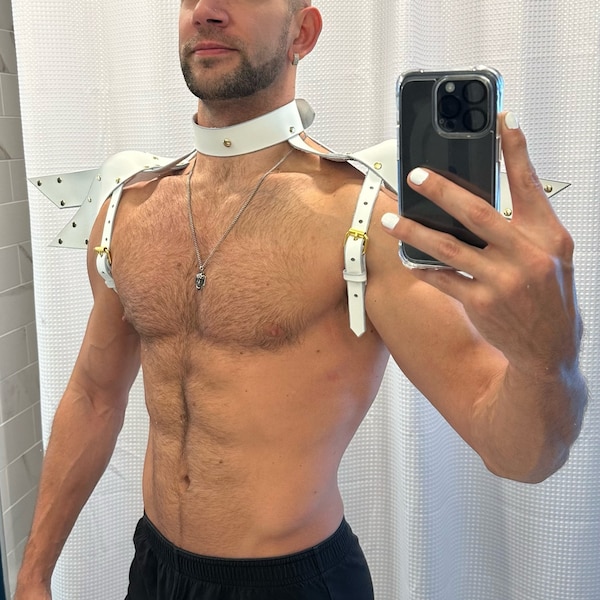 Mantis Leather Shoulder Pauldron Harness, Black Gold Epaulette, Genuine ...