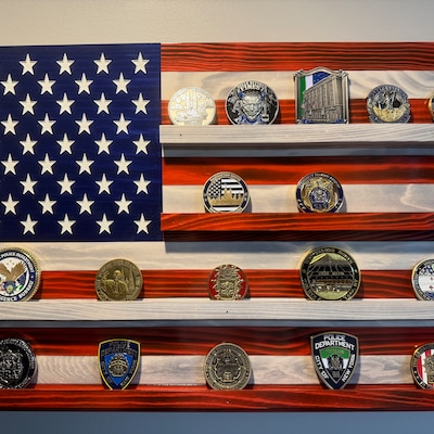 AMERICAN FLAG / Challenge Coin Display Flag Optional / Wood Flag - Etsy