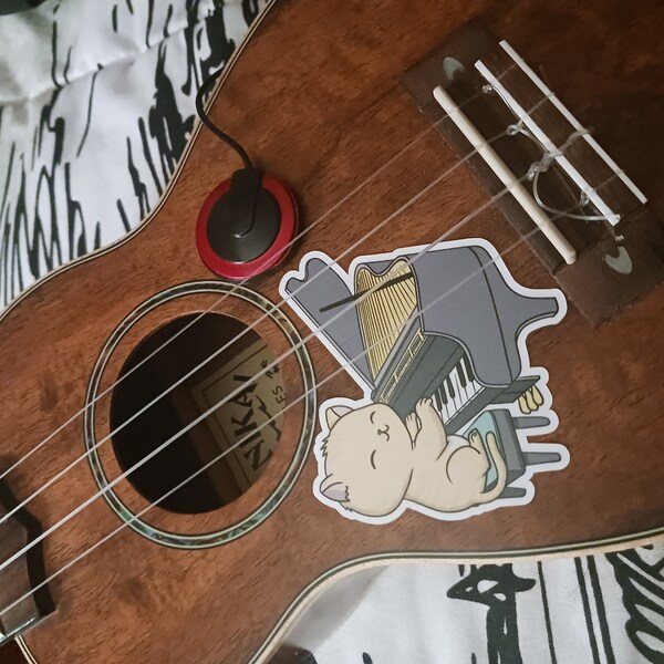 Piano Sticker, Cat Piano Player Sticker, Sticker for Pianist, Music ...