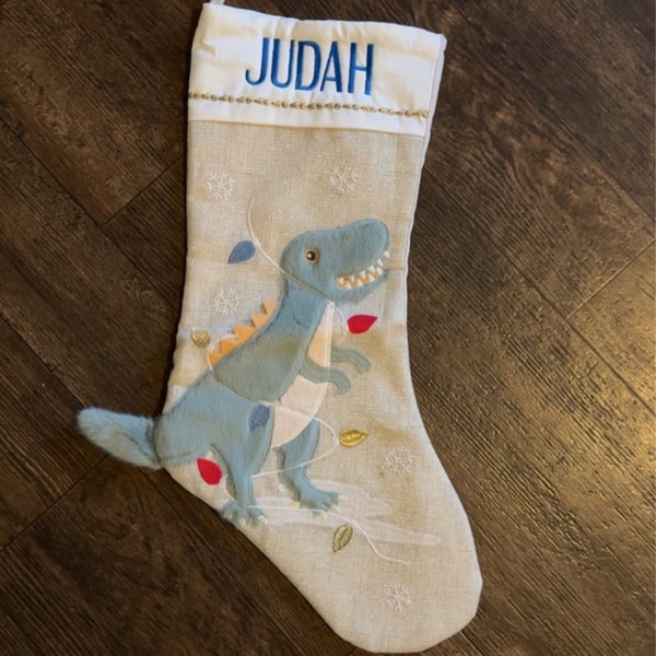 Dino Christmas Stocking, Christmas Stocking, Embroider Christmas ...