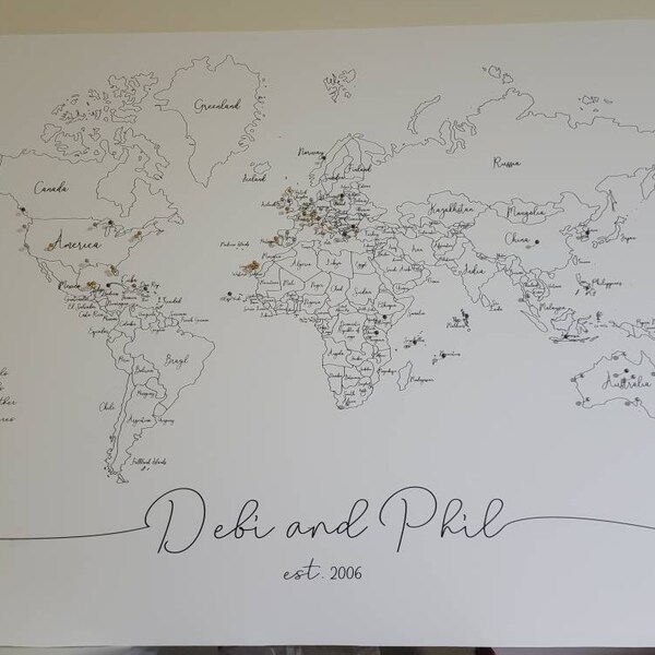 Personalised World Travel Push Pin Map - Framed - 100 Free Pins - Etsy UK