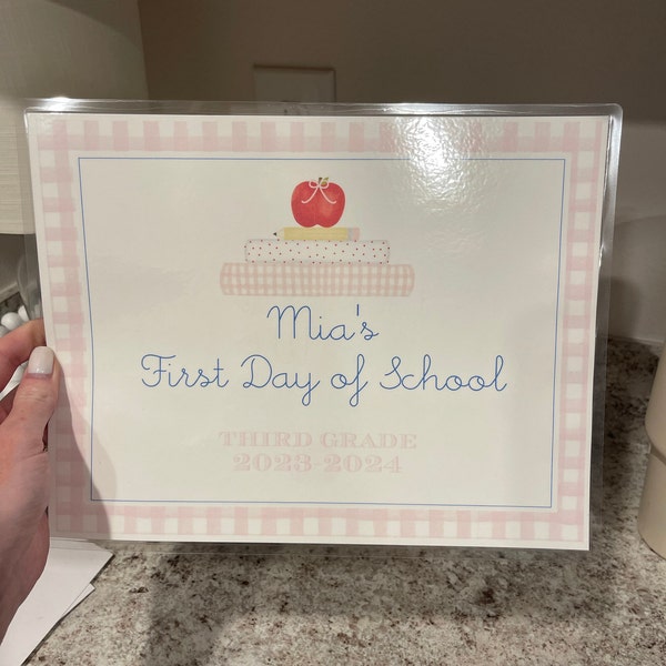 First Day of School Sign - Watercolor Books Pink Gingham - Preppy ...