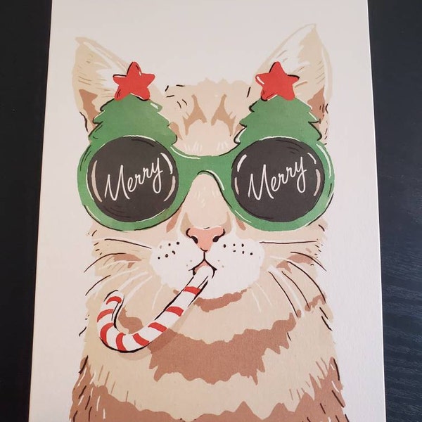Merry Merry Cat Holiday Card - Etsy