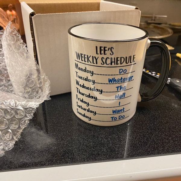 Retirement Gifts for Men - Weekly Schedule Mug - Funny Retirement Gift ...