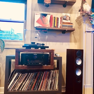 Walnut record player stand and vinyl storage cabinet featuring | Etsy