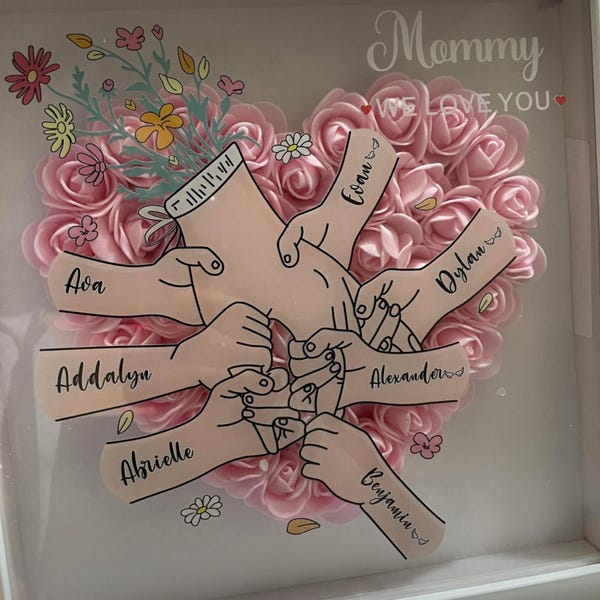 Personalized Mom Flower Shadow Box, Mother's Day Gift, Custom Roses ...