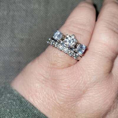 Wedding Trio Sets, 14K White Gold Finish His and Her 2.00 Ctw VVS1 ...