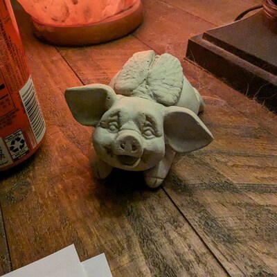When Pigs Fly Statue, Pig With Angel Wings Statue, Aged Stone Finish ...
