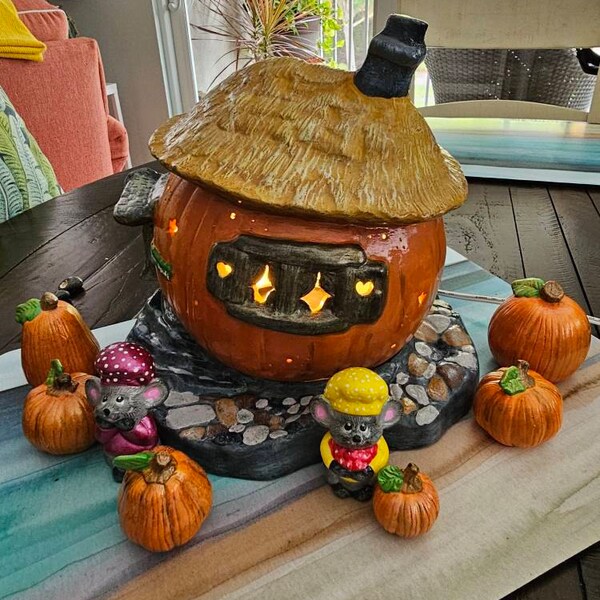 FREE USA Ship! Large UNPAINTED 12pc Pumpkin & Mice Light-up Set! U ...