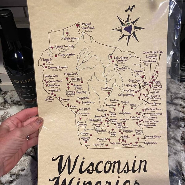 Wisconsin Wineries Map - Etsy