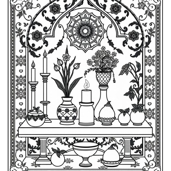 Nowruz Printable Coloring Pages Persian New Year Haft Sin Art Digital ...