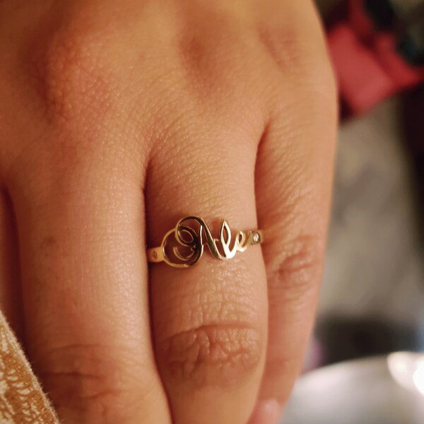 Gold Name Ring / Handmade Gold Name Ring / Gold Personalized Ring ...