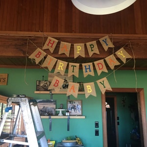 Happy Birthday Burlap Banner, Happy Birthday Bunting, Happy Birthday ...