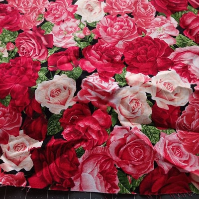 ROSE FABRIC, 100% Cotton Fabric, by the Yard, Cottage Roses, DIY ...