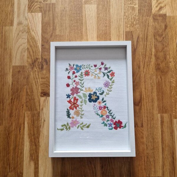 Letter Cross Stitch R Pattern Floral Initial Name Modern Monogram ...