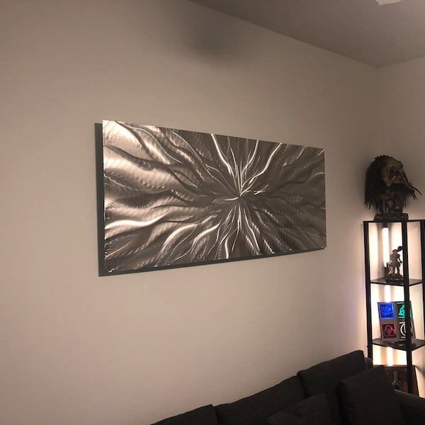 Abstract Silver Metal Wall Decor, Coloured Lights Reflect Art, Vertical ...