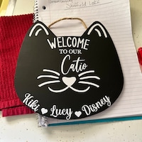 Welcome to the Catio Wood Sign, Cat Head Sign, Cat House Sign, Wood Cat ...