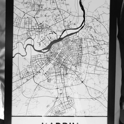 Harbin Map, Harbin Art, Harbin Print, Harbin China Poster, Harbin Wall ...
