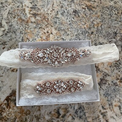 2 GARTERS Wedding Garter and Toss Garter Set-crystal Rhinestones With ...
