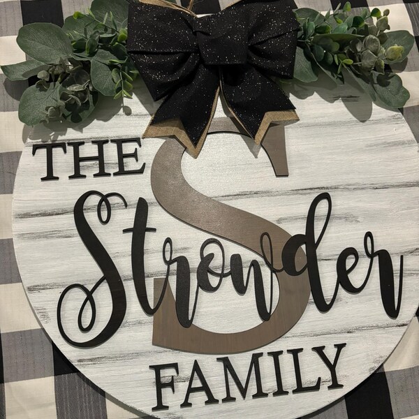 Front Door Hanger Wood Raised Letter Welcome Sign Family Last Name ...