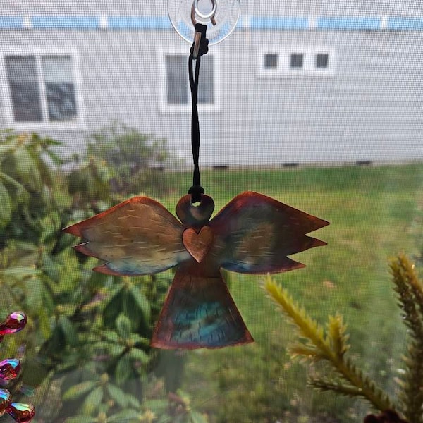 Handcrafted Copper Angel With Heart Ornament - Etsy