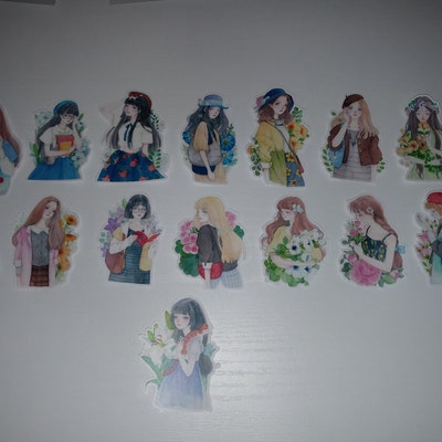 Fashion Girl Stickers Watercolor Flower Floral Modern Girl Dress Street ...