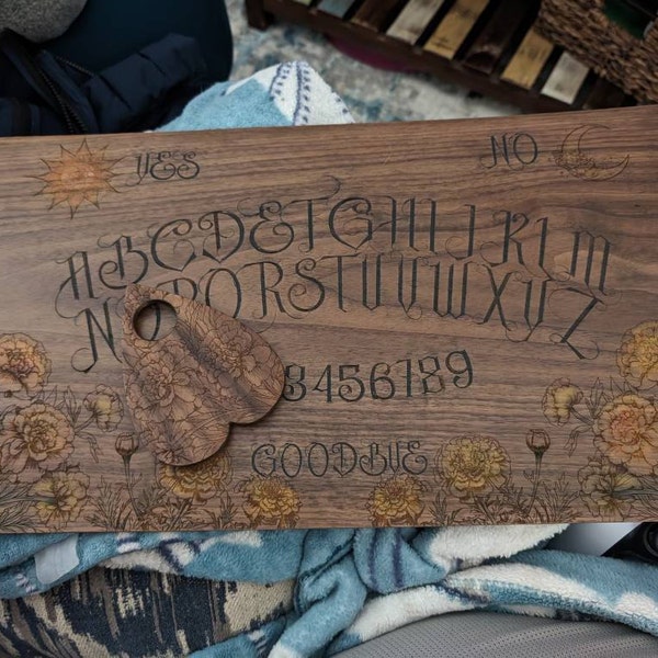 Spirit Board and Planchette: One-of-a-kind, Wood Engraved, Hand-painted ...