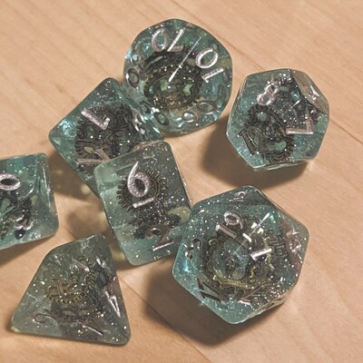 Sunken Artifact Dice, Steampunk Dice Set With Gear Inclusions, With Cog ...