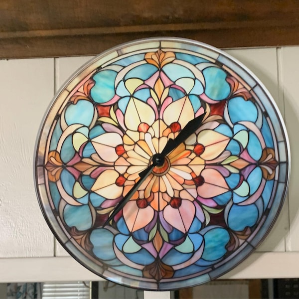 Stained Glass Wall Clock, Stained Glass Aesthetic Timepiece, Unique ...