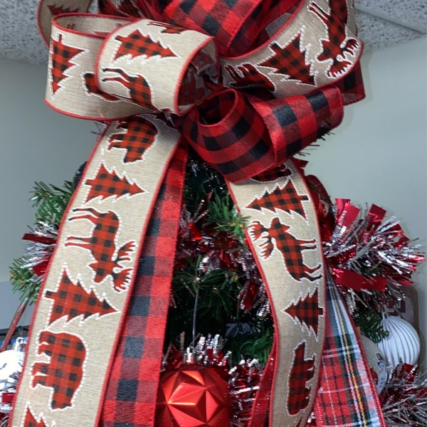 Christmas Tree Topper / Xmas Decorative Bow / Buffalo Xmas Tree Topper ...