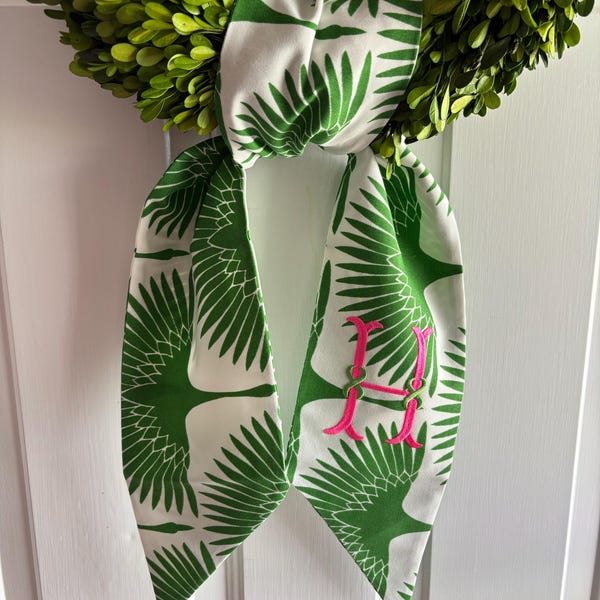 Spring Green Stripe Monogram Wreath Sash for Front Door, Personalized ...