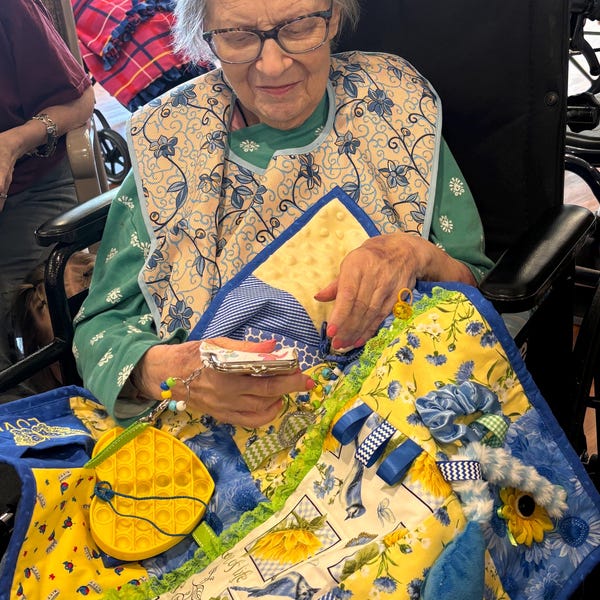 Pink/blue Bluebird of Happiness Fidget Activity Tactile Sensory Blanket ...