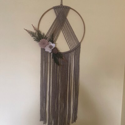 Natural Macrame Hoop Wall Hanging With Neutral Sola Wood Flowers and ...