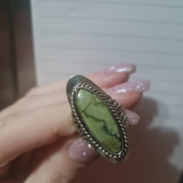 Adjustable Serpentine Stone Ring: Handmade Alpaca Silver Jewelry - Etsy