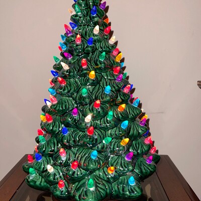 Wood Ceramic Christmas Tree Base With Light - Etsy