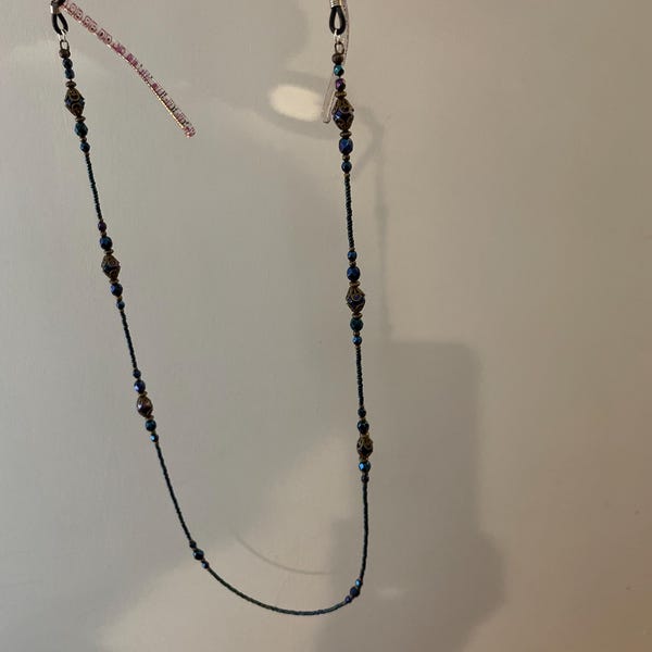 Vintage Styled Eyeglass Chain- Metallic Blue Vintage Style Beaded ...