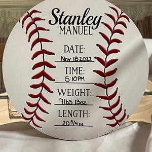Baseball Birth Stat Sign Baby Name Sign Round Wooden Personalized Baby ...
