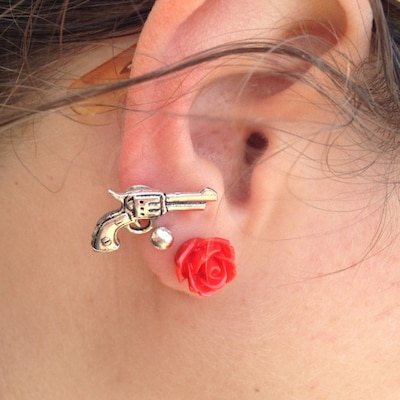 Gun Studs Revolver Pistol Earrings, Gun Earrings - Etsy