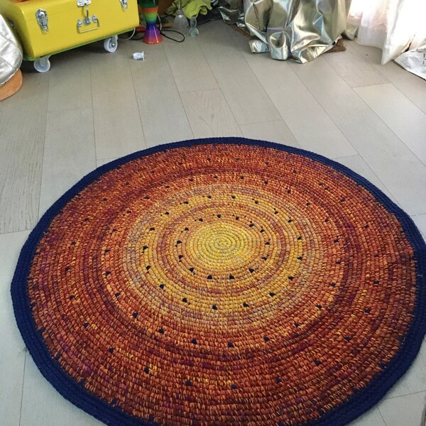 Round Area Rug, 54'' in Diameter, Hand Crochet, Ready to Ship, Wool Rug ...